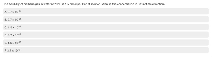 Solved The solubility of methane gas in water at 20 C is 1.5 | Chegg.com