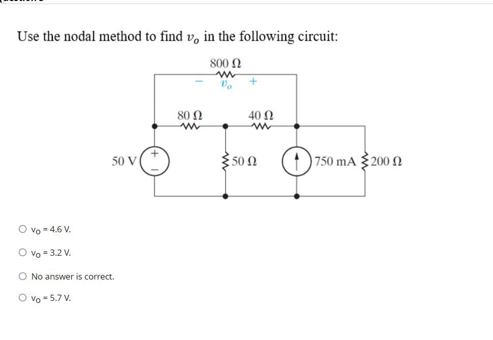 Solved Use the nodal method to ﻿find vo in ﻿the following | Chegg.com