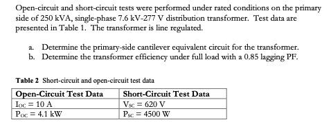 Solved Open-circuit and short-circuit tests were performed | Chegg.com