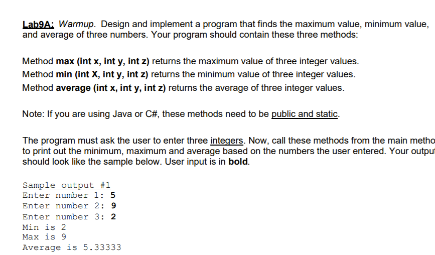 Solved Lab9A: Warmup. Design and implement a program that | Chegg.com