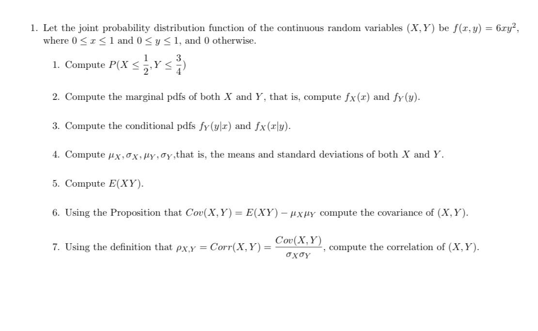 Solved 1. Let the joint probability distribution function of | Chegg.com