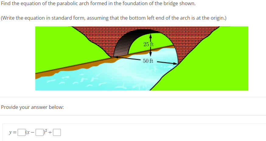 Solved Find the equation of the parabolic arch formed in the | Chegg.com