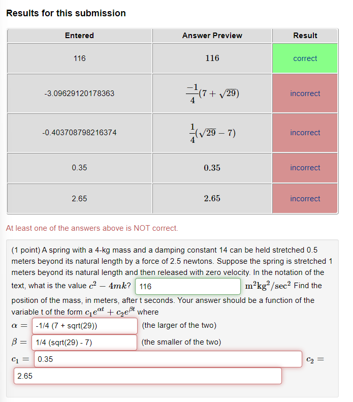 Solved Results for this submission\table[[Entered,Answer | Chegg.com