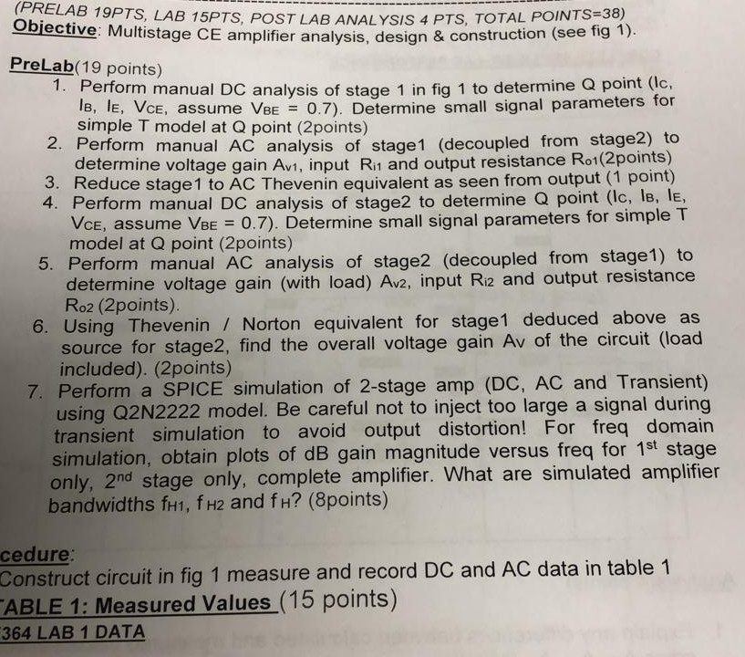 (PRELAB 19PTS. LAB 15PTS. POST LAB ANALYSIS 4 PTS, | Chegg.com