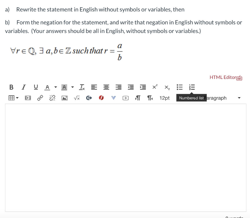 Solved a) Rewrite the statement in English without symbols | Chegg.com
