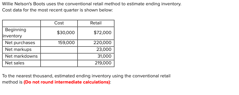 Solved Willie Nelson's Boots uses the conventional retail | Chegg.com