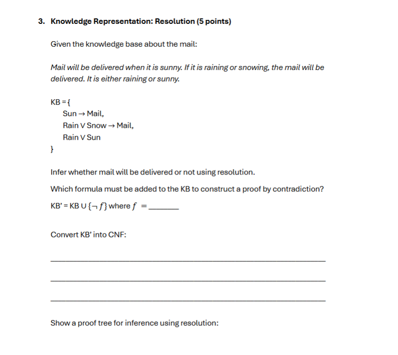 Solved Knowledge Representation: Resolution (5 ﻿points)Given | Chegg.com