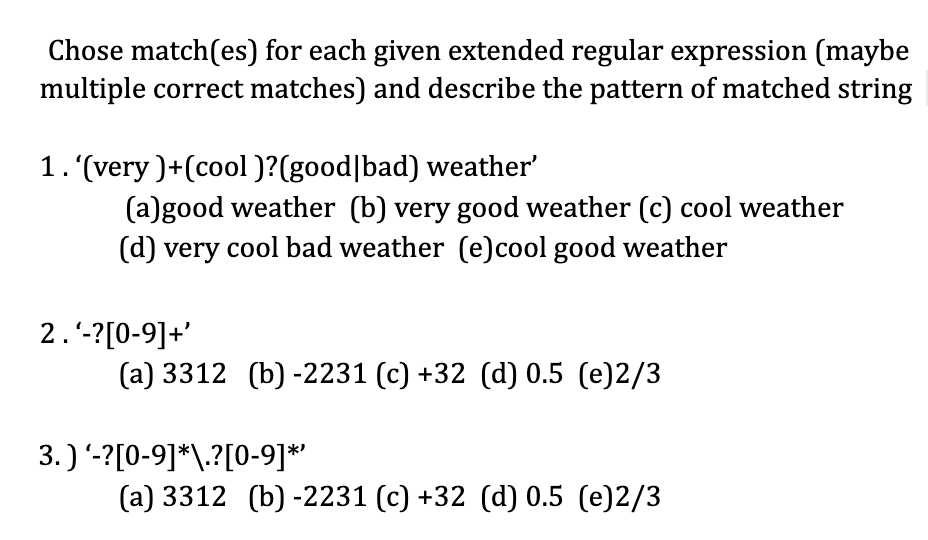 Solved Chose match(es) for each given extended regular | Chegg.com