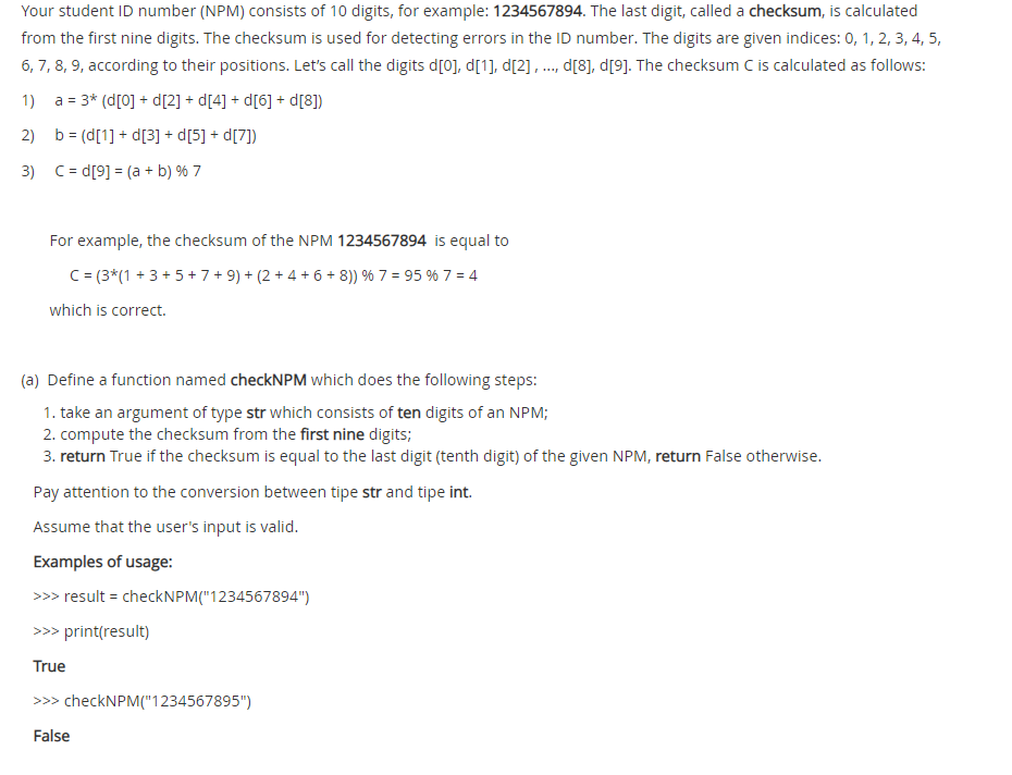 Solved Your student ID number (NPM) consists of 10 digits, | Chegg.com