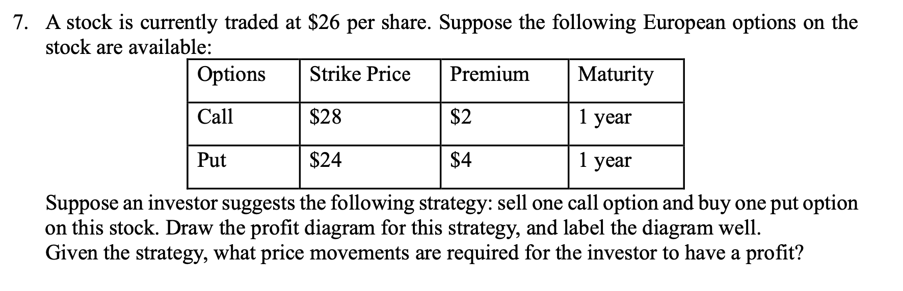 Solved 7. A stock is currently traded at $26 per share. | Chegg.com