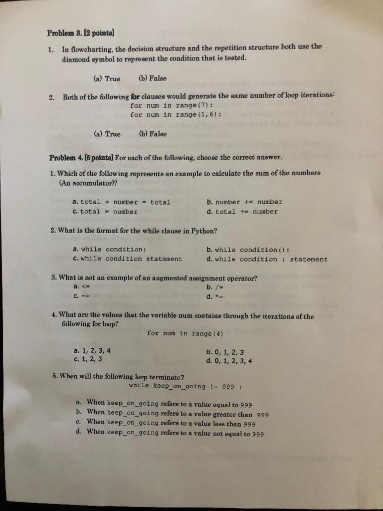 Solved Problem 8. [2 points) 1. In flowcharting, the | Chegg.com
