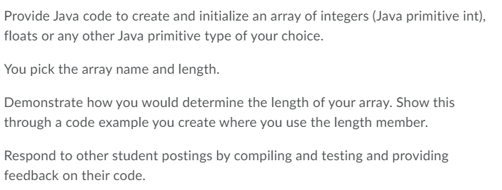 Solved Provide Java Code To Create And Initialize An Array 9594