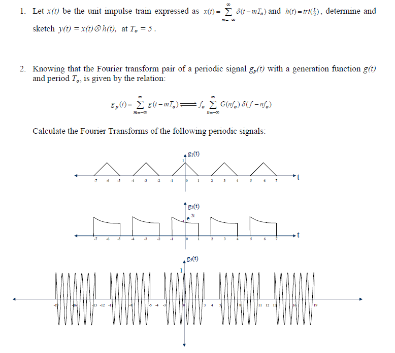 Solved 1. Let x(t) be the unit impulse train expressed as | Chegg.com