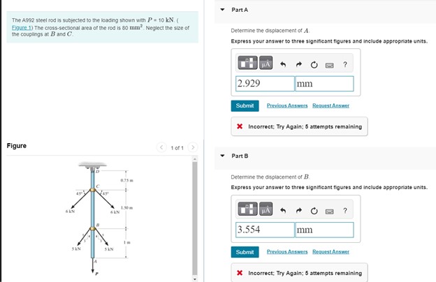 Solved Part AThe AgS2 ﻿steel rod is subjected to the loading | Chegg.com
