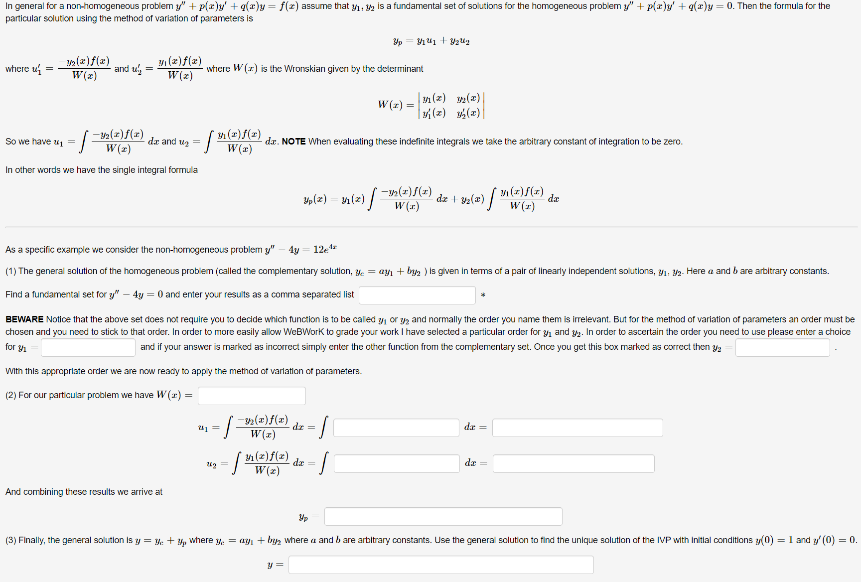 Solved particular solution using the method of variation of | Chegg.com
