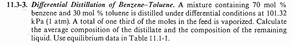 Solved 1.3-3. Differential Distillation of Benzene-Toluene. | Chegg.com