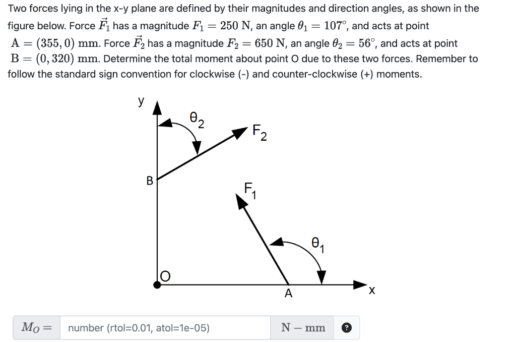 Solved Two forces lying in the x−y plane are defined by | Chegg.com