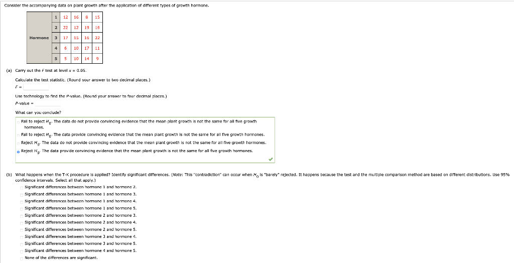 Solved Consider the accompanying data on plant growth after | Chegg.com