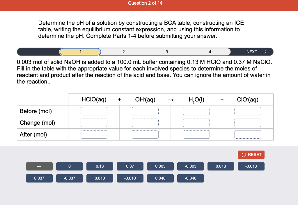 Determine the pH of a solution by constructing a BCA | Chegg.com