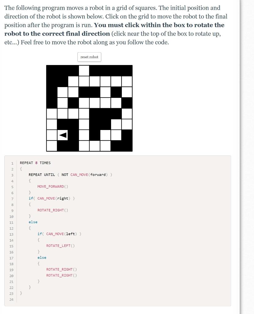 The following program moves a robot in a grid of | Chegg.com