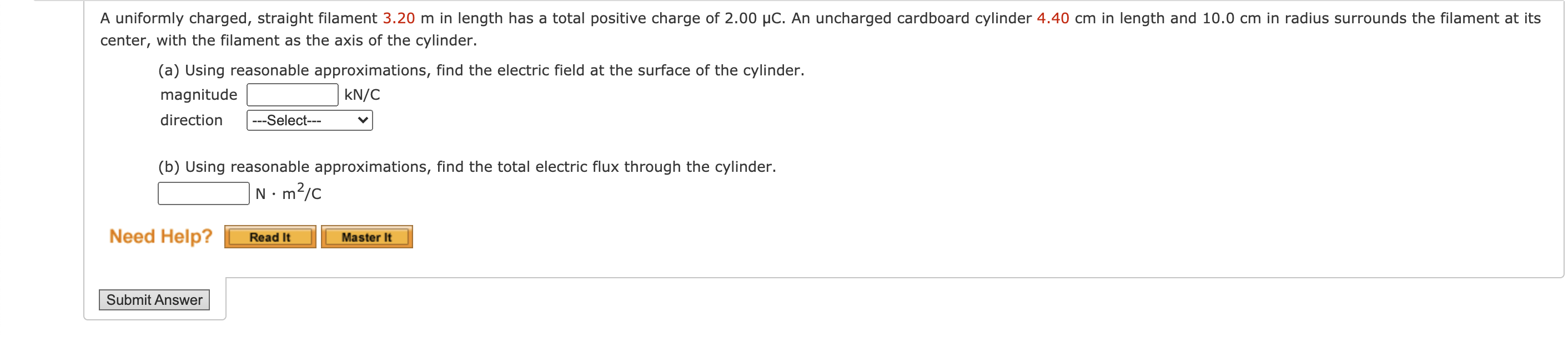 Solved A uniformly charged, straight filament 3.20 m in | Chegg.com