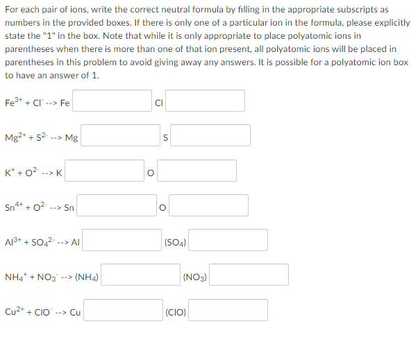 Solved For each pair of ions, write the correct neutral | Chegg.com