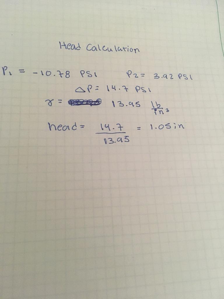 Solved PLEASE LET ME KNOW IF MY HEAD CALCULATION IS | Chegg.com