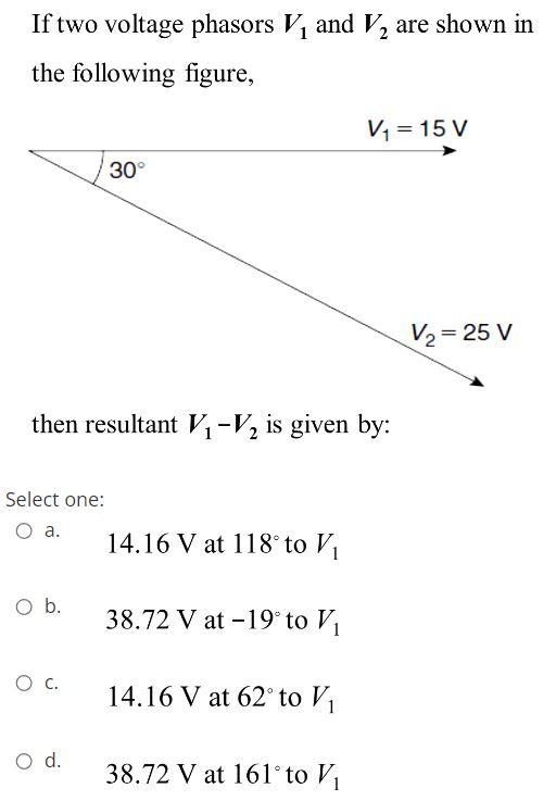 Solved If two voltage phasors V1 and V2 are shown in the | Chegg.com