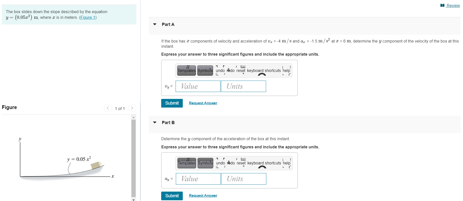 Solved Review The box slides down the slope described by the | Chegg.com