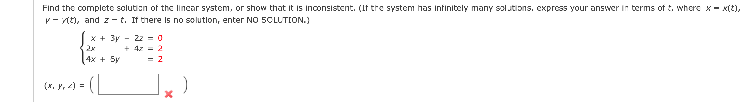 Solved Find the complete solution of the linear system, or | Chegg.com