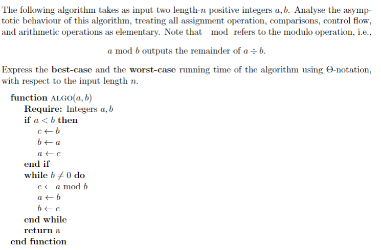 Solved The following algorithm takes as input two length-n | Chegg.com