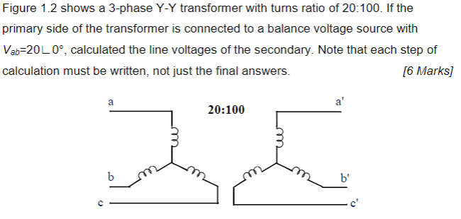 Solved Figure 1.2 shows a 3-phase Y-Y transformer with turns | Chegg.com