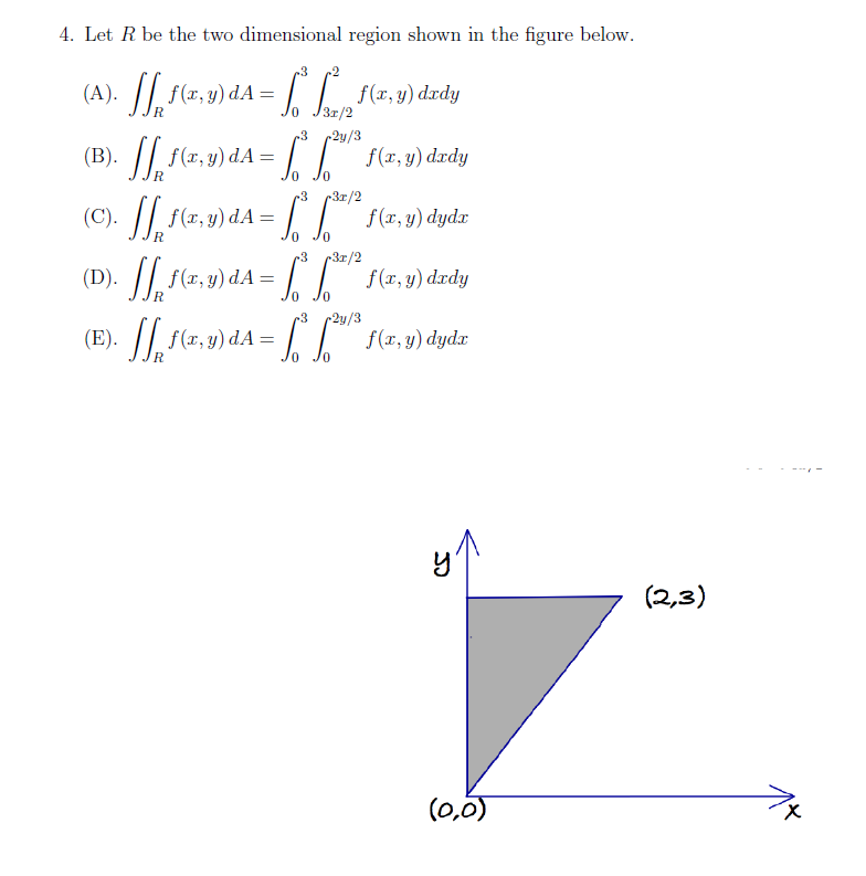 Solved 4. Let R be the two dimensional region shown in the | Chegg.com