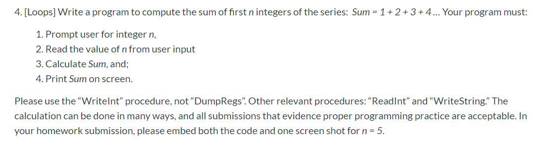 4. [Loops] Write a program to compute the sum of | Chegg.com