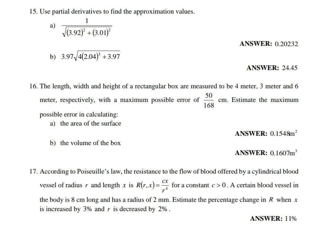 Solved 15. Use partial derivatives to find the approximation | Chegg.com