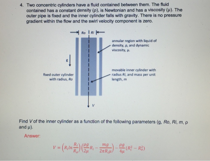 Solved 4. Two concentric cylinders have a fluid contained | Chegg.com