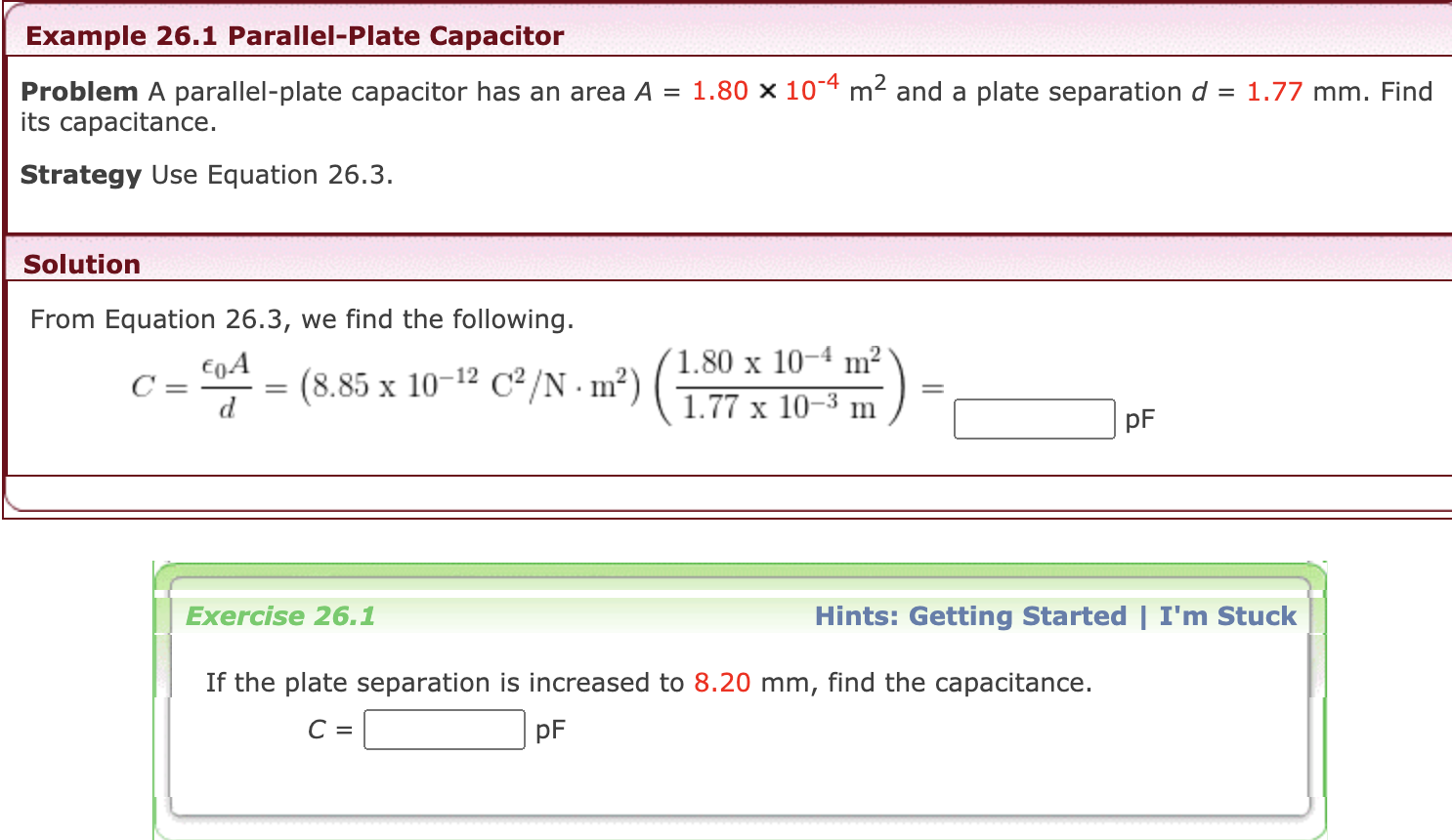 Solved Example 26.1 Parallel-Plate Capacitor Problem A | Chegg.com