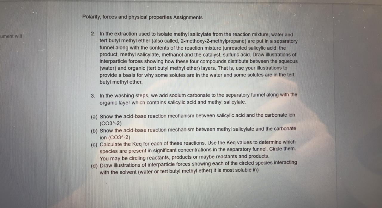 Polarity, forces and physical properties Assignments | Chegg.com