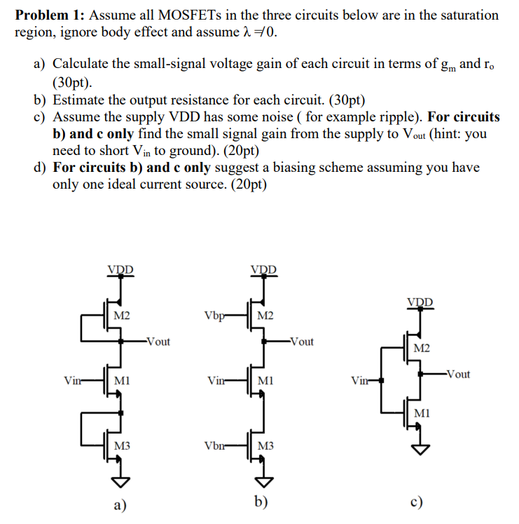 Solved Problem 1: Assume all MOSFETs in the three circuits | Chegg.com