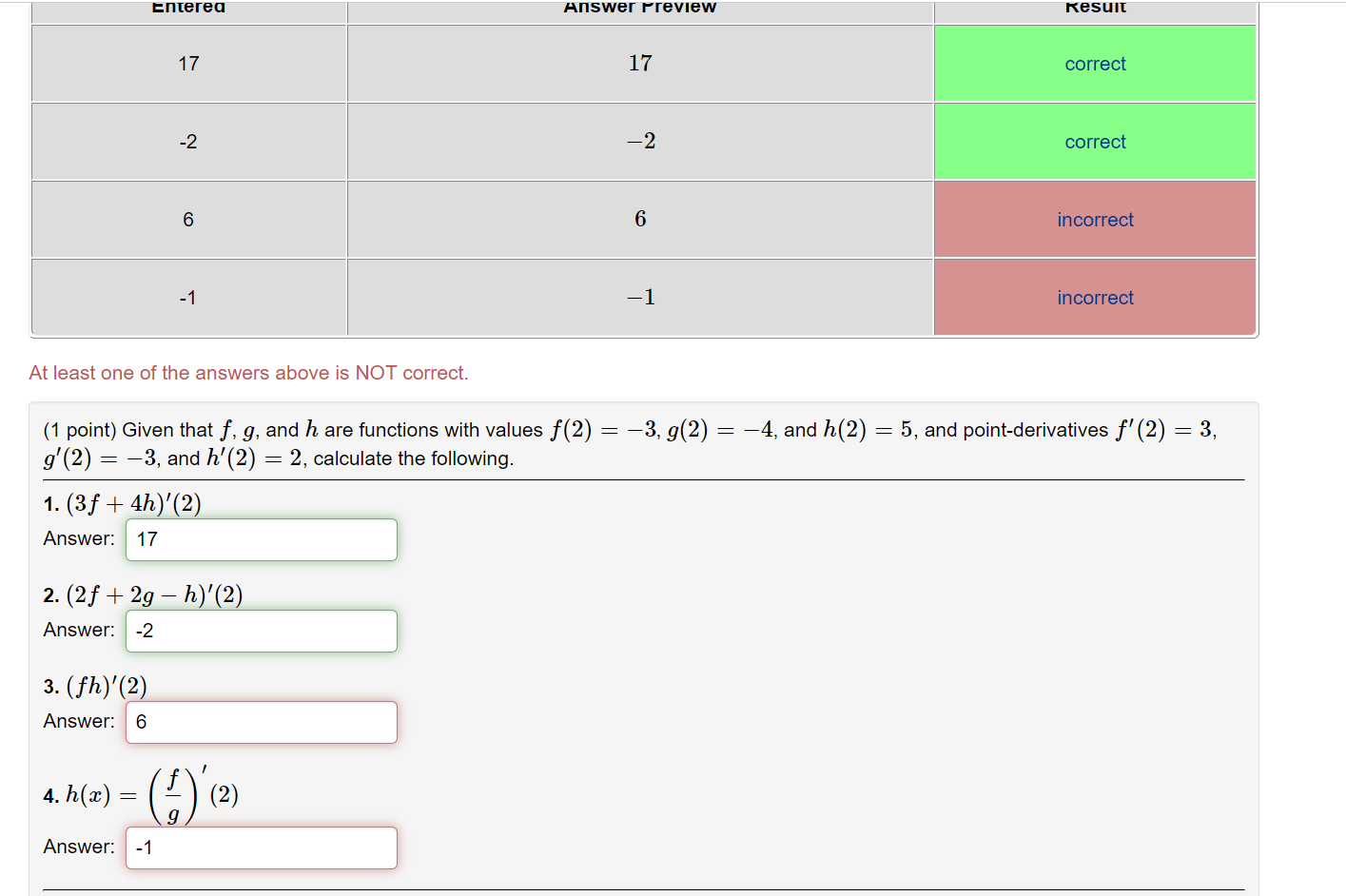 Solved At least one of the answers above is NOT correct. (1 | Chegg.com