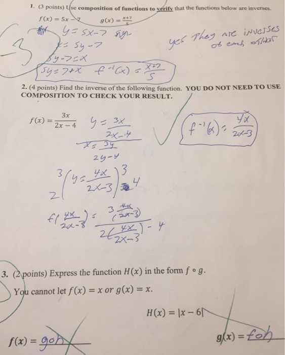 Solved 1. (3 points) (se composition of functions to verify | Chegg.com