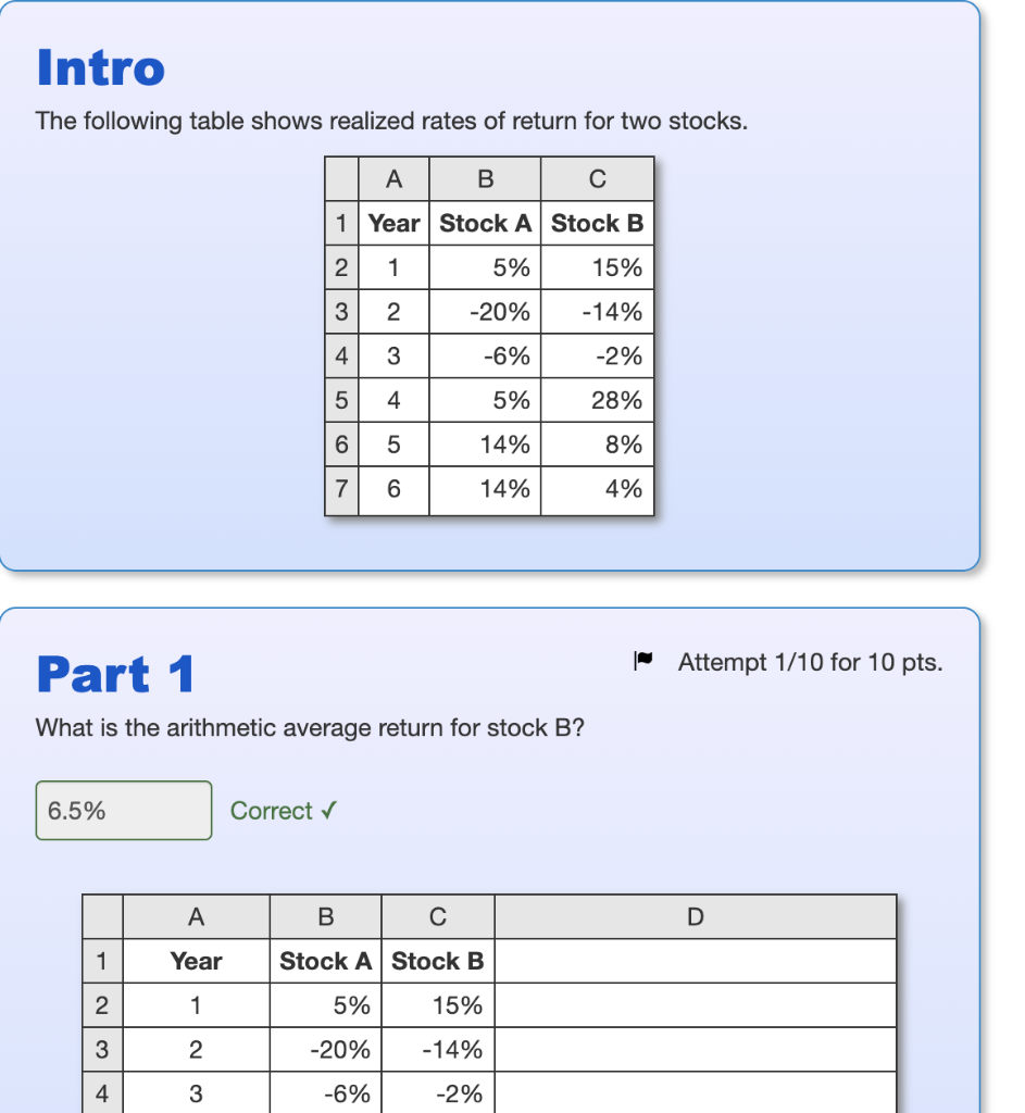 Solved The following table shows realized rates of return | Chegg.com