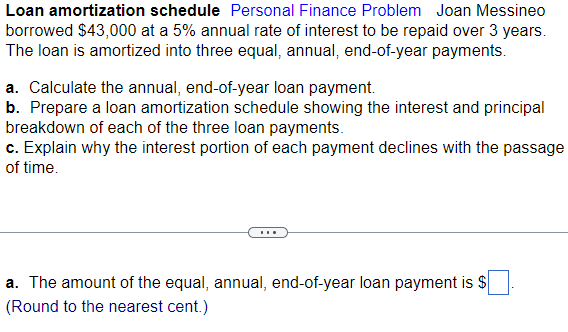 Solved Loan amortization schedule Personal Finance Problem | Chegg.com