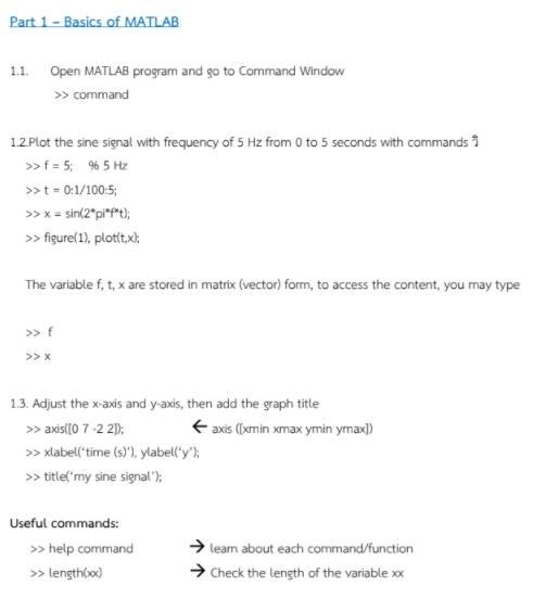 Solved Part 1 - Basics of MATLAB 1.1. Open MATLAB program | Chegg.com
