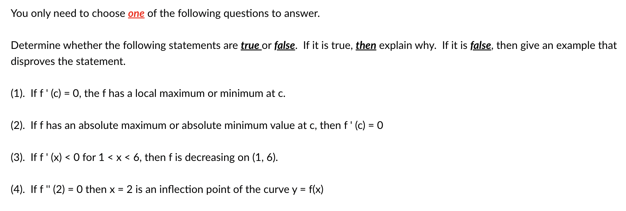 Solved You only need to choose one of the following | Chegg.com