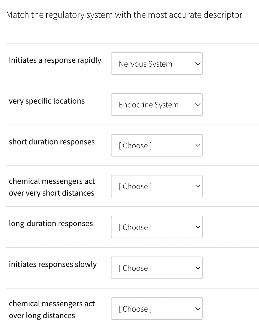 Solved Match the regulatory system with the most accurate | Chegg.com