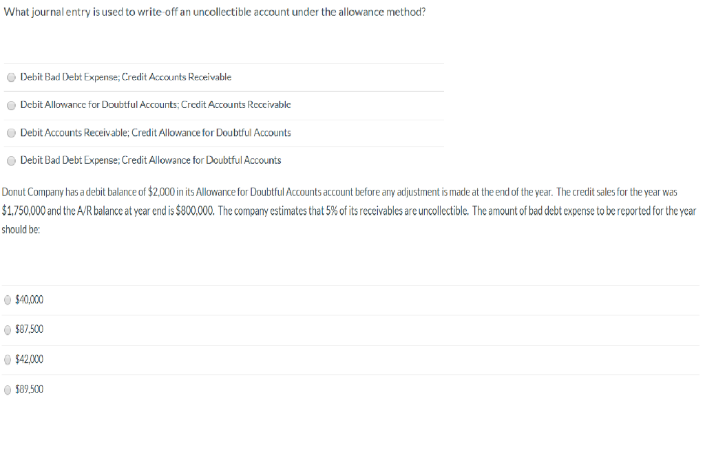 Solved What journal entry is used to write off an | Chegg.com