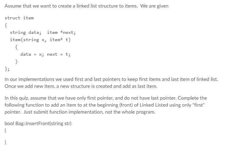 Solved Assume that we want to create a linked list structure | Chegg.com