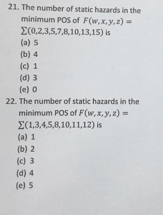 Solved 21. The number of static hazards in the minimum POS | Chegg.com