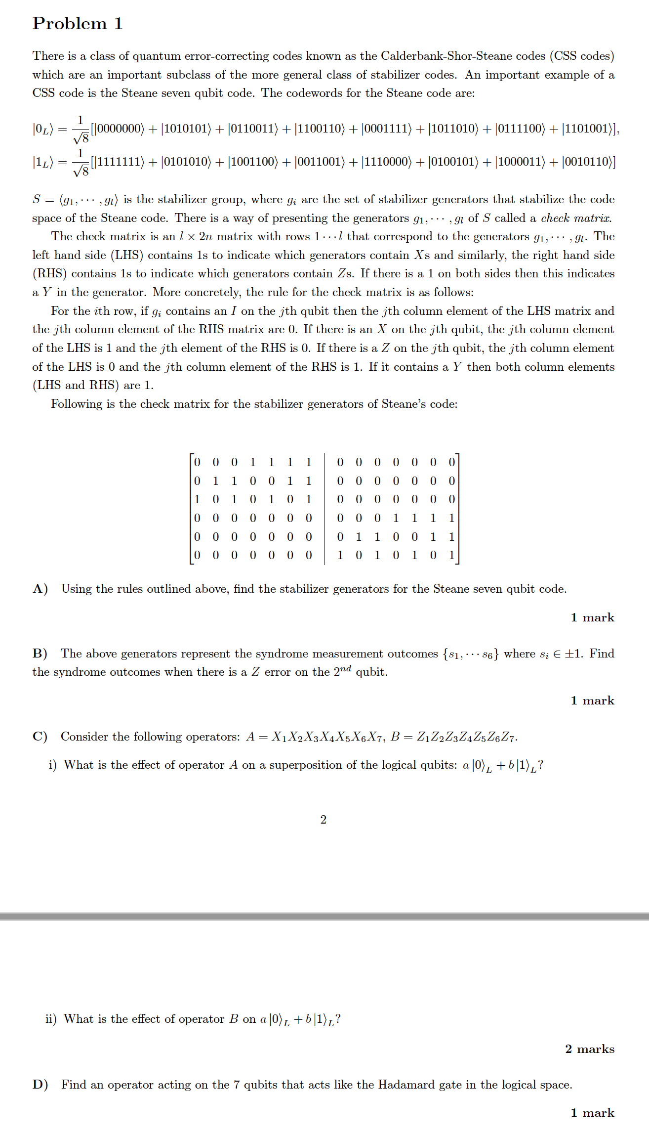Problem 1 There is a class of quantum | Chegg.com
